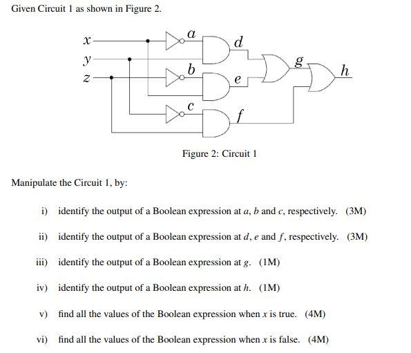 Solved Given Circuit 1 as shown in Figure 2. X y Z a b d | Chegg.com