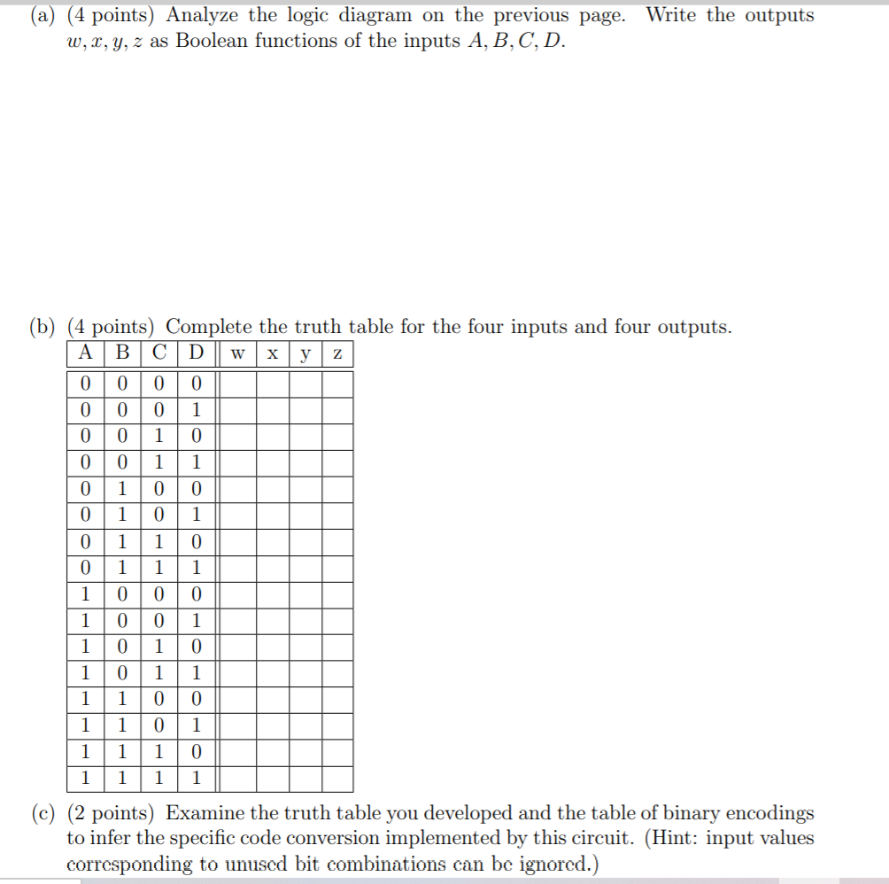 Solved D C B x w A 1 1. Consider the binary encodings and | Chegg.com