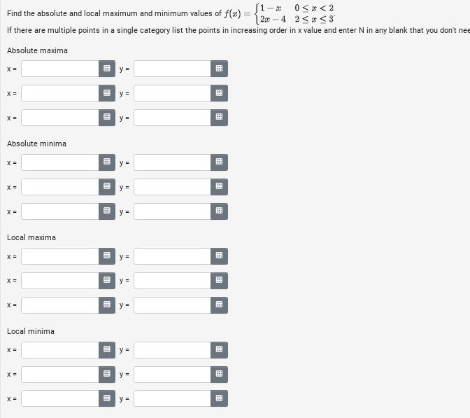Solved Find the absolute and local maximum and minimum | Chegg.com