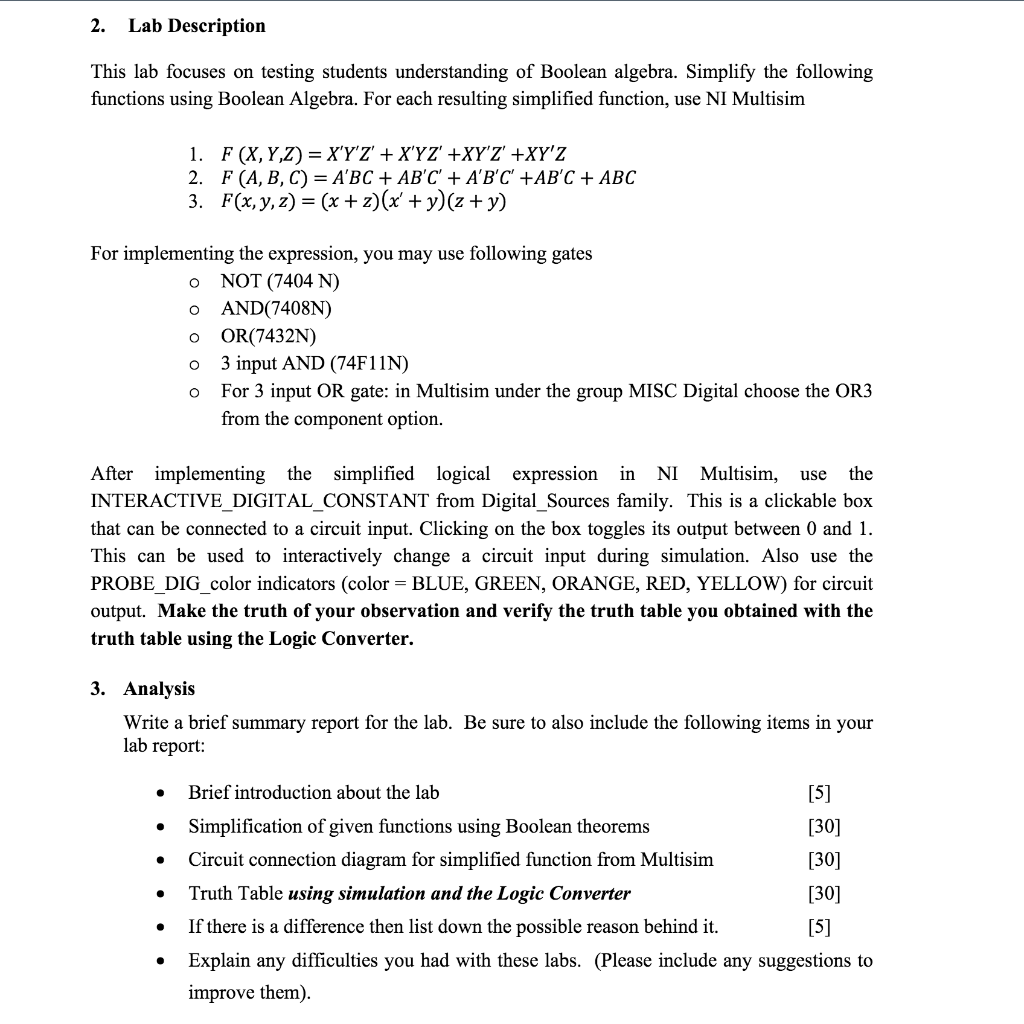 Solved 1. Pre-lab Introduction Boolean equations deal with | Chegg.com