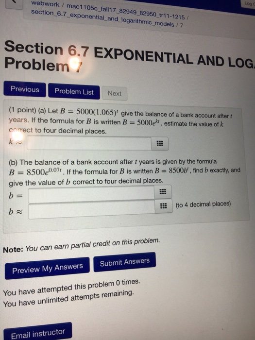 Solved webwork / mac1105c fall 17 82949 82950 tr11-1215/ | Chegg.com