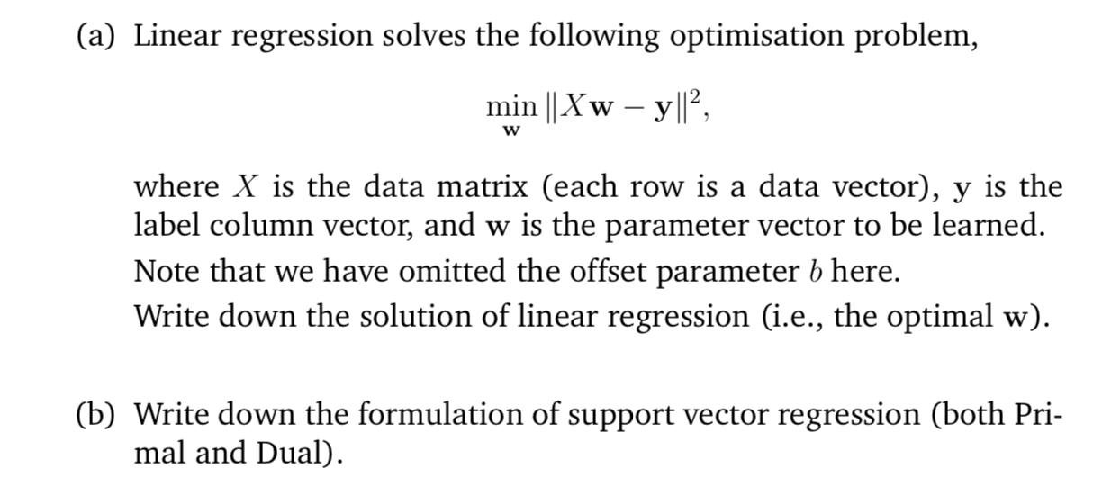 (a) Linear regression solves the following | Chegg.com