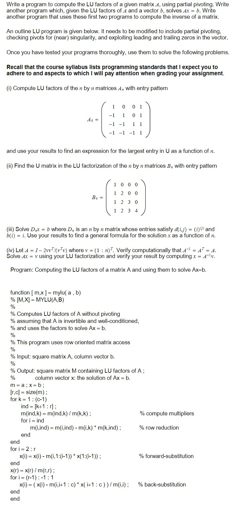 Solved Write A Program To Compute The Lu Factors Of A Given