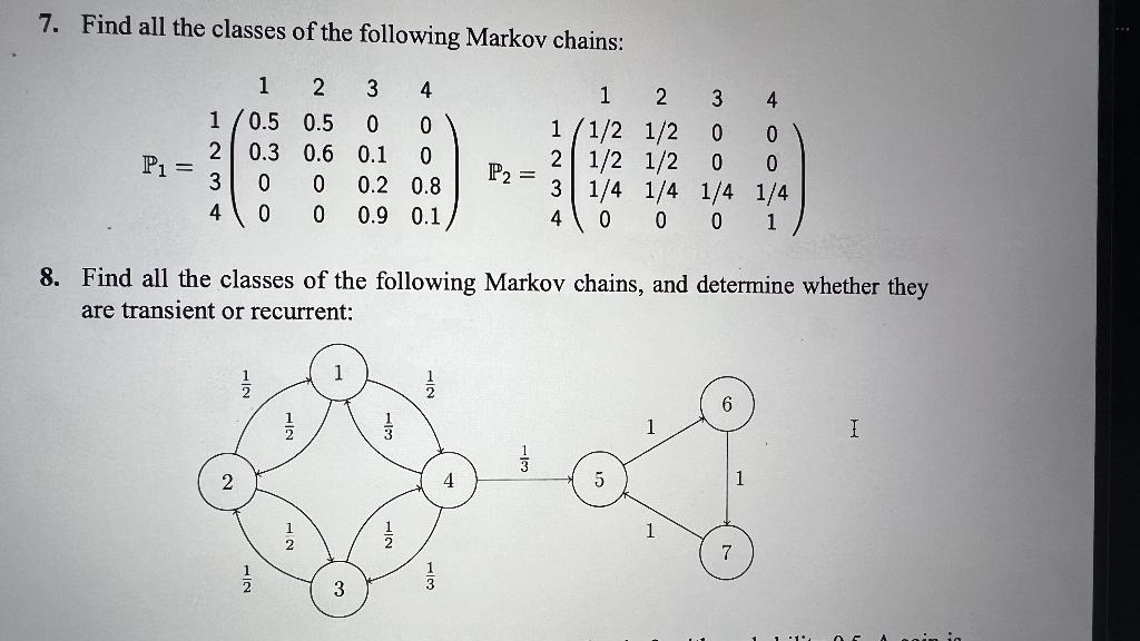 Solved 7. Find all the classes of the following Markov | Chegg.com
