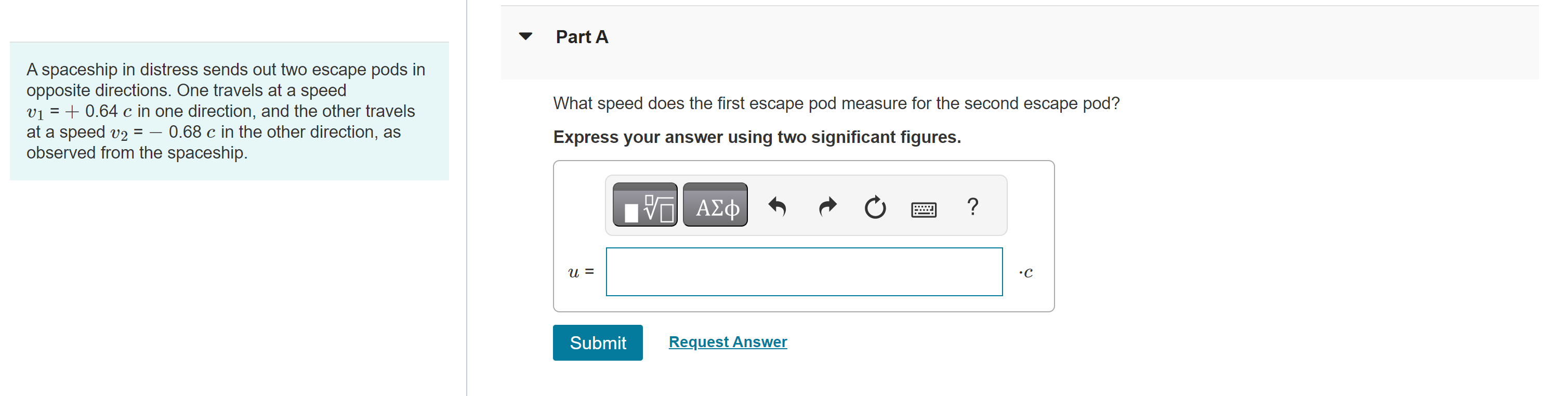 Solved A spaceship in distress sends out two escape pods in | Chegg.com