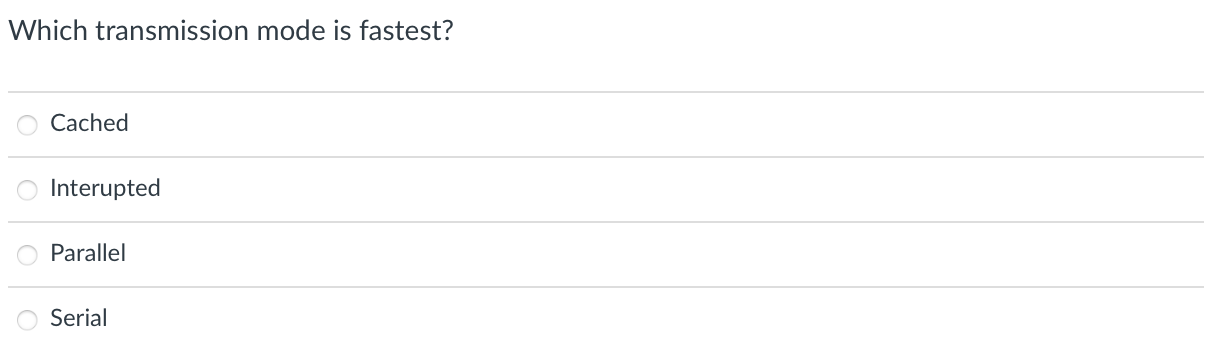 Solved Which transmission mode is fastest? Cached Interupted | Chegg.com