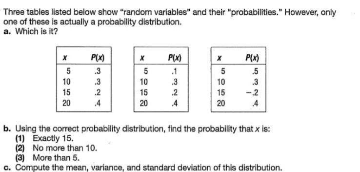 Solved Three tables listed below show "random variables" and | Chegg.com