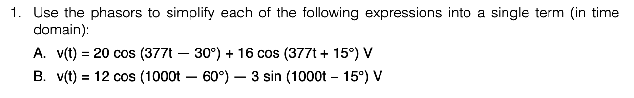 Solved Use the phasors to simplify each of the following | Chegg.com