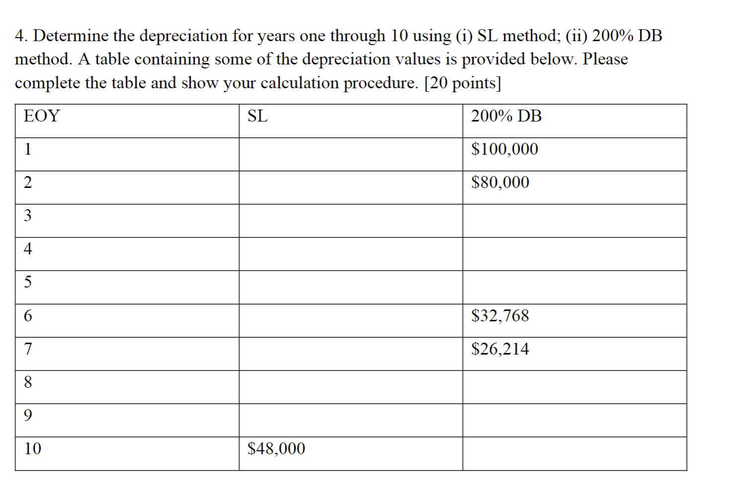 Solved 4. Determine the depreciation for years one through | Chegg.com
