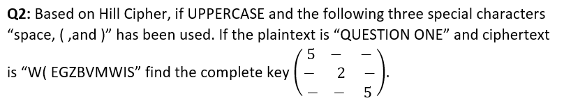 Q2: Based on Hill Cipher, if UPPERCASE and the | Chegg.com