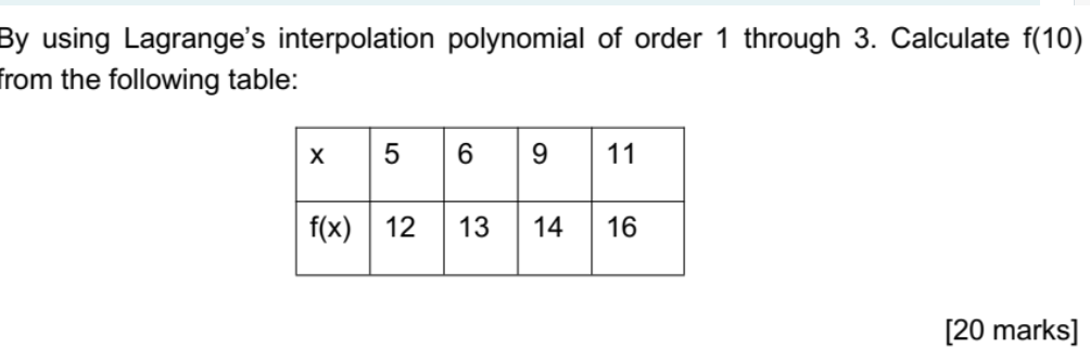 Solved By using Lagrange's interpolation polynomial of order | Chegg.com