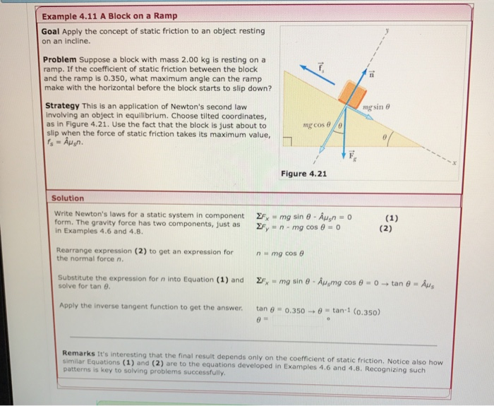 Solved Example 4.11 A Block on a Ramp Goal Apply the concept | Chegg.com