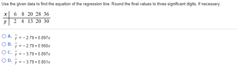 Solved Use the given data to find the equation of the | Chegg.com