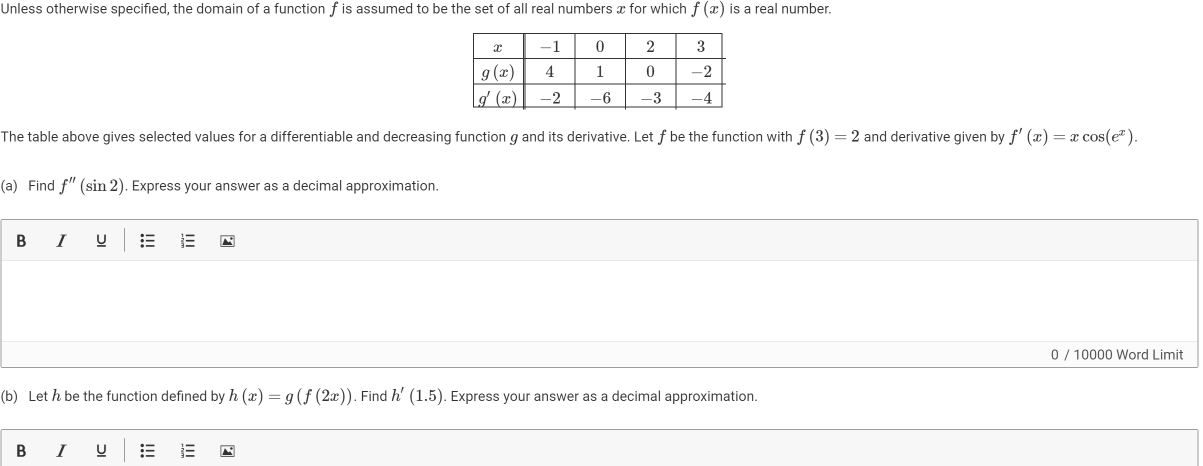 Solved Unless otherwise specified, the domain of a function | Chegg.com