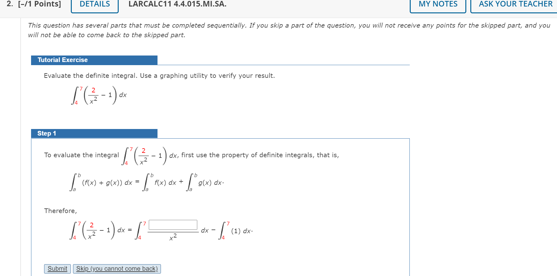 Solved 2. [-/1 Points] DETAILS LARCALC11 4.4.015.MI.SA. MY | Chegg.com