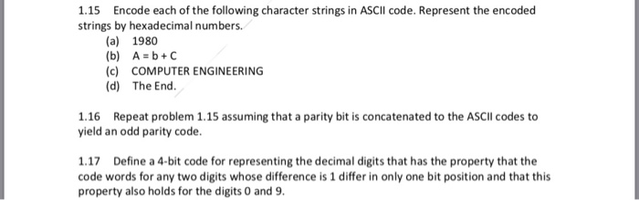 Solved 1.15 Encode each of the following character strings | Chegg.com