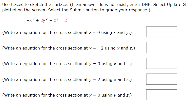 Solved Use traces to sketch the surface. (If an answer does | Chegg.com