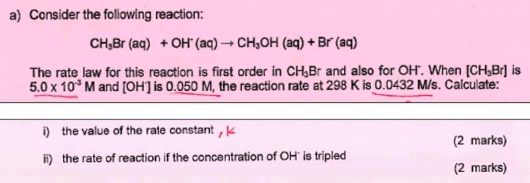 Solved a) Consider the following reaction: | Chegg.com