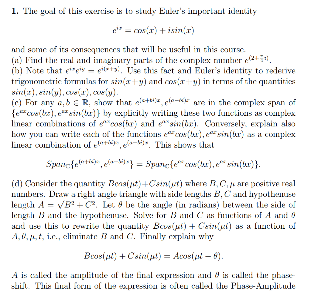 Solved 1. The goal of this exercise is to study Euler's | Chegg.com