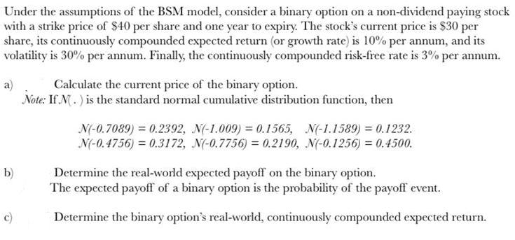 Under the assumptions of the BSM model, consider a | Chegg.com