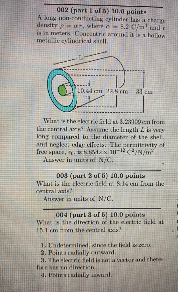 Solved 002 (part 1 of 5 ) 10.0 points A long non-conducting | Chegg.com
