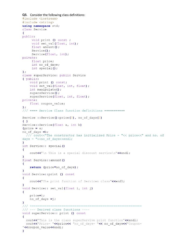 Solved Q3. Consider the following class definitions: | Chegg.com