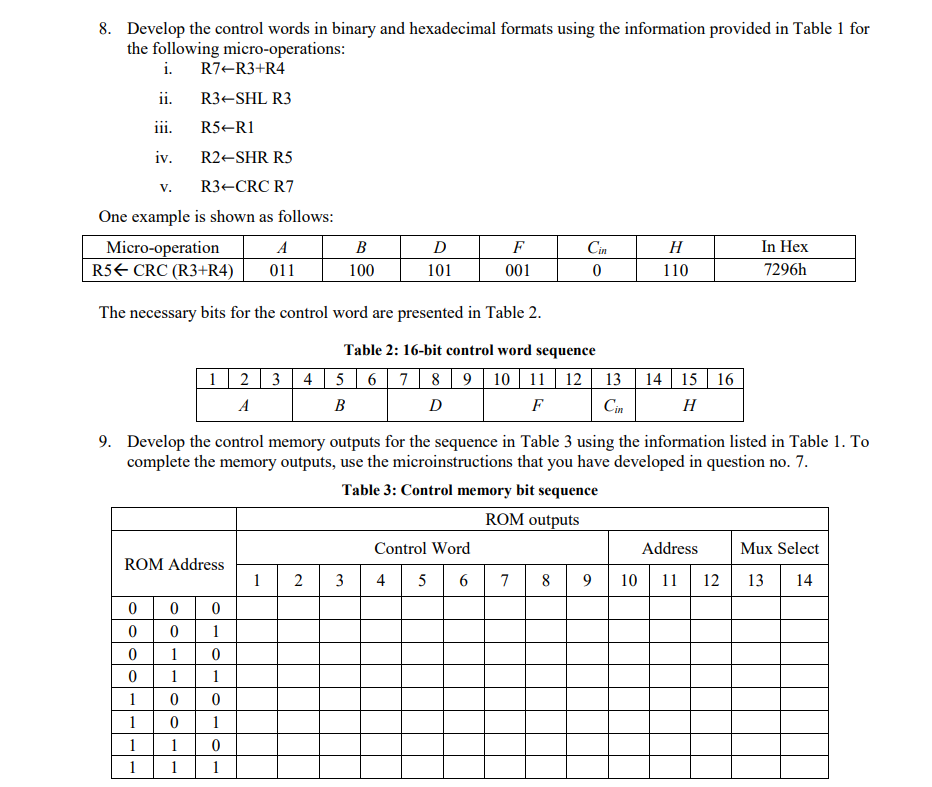 8. Develop the control words in binary and | Chegg.com