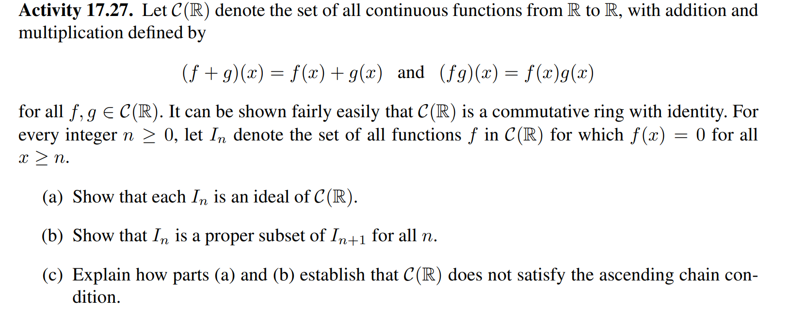Solved Activity 17.27. Let C(R) denote the set of all | Chegg.com