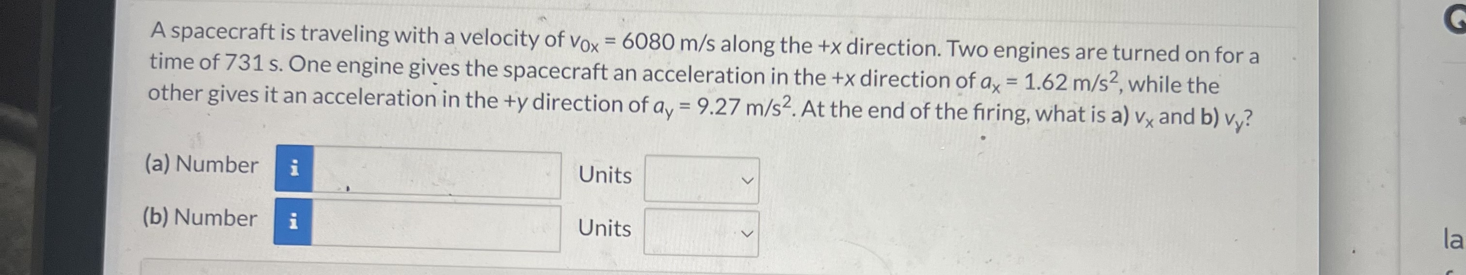 Solved A spacecraft is traveling with a velocity of v0x=6080 | Chegg.com