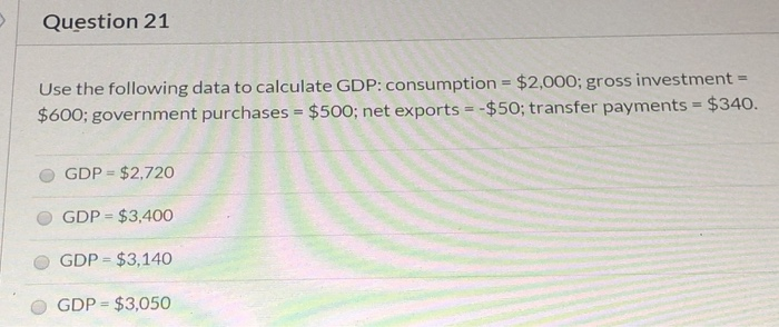 Solved Question 21 Use the following data to calculate GDP: | Chegg.com