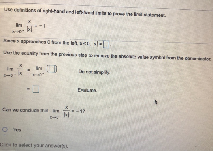 Solved Use definitions of right-hand and left-hand limits to | Chegg.com