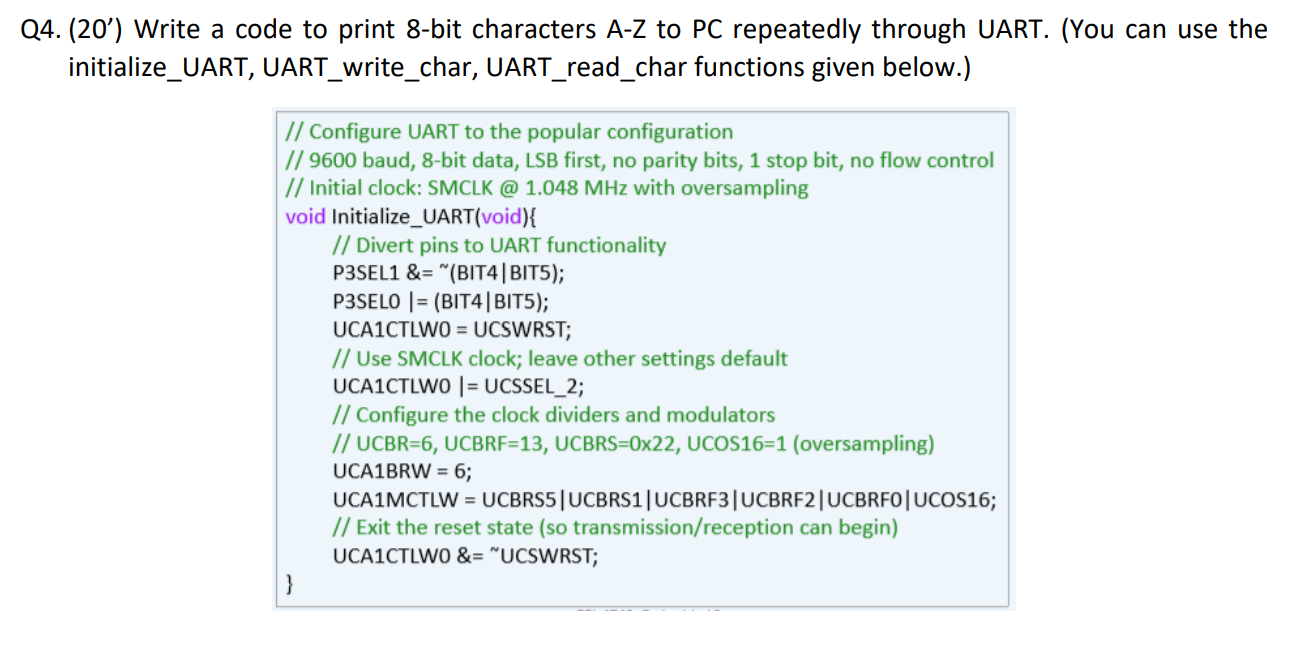 Solved Q4. (20') Write a code to print 8-bit characters A-Z | Chegg.com