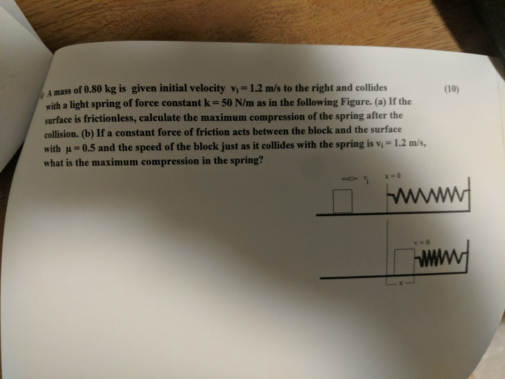 Solved (10) A mass of 0.80 kg is given initial velocity Vi= | Chegg.com