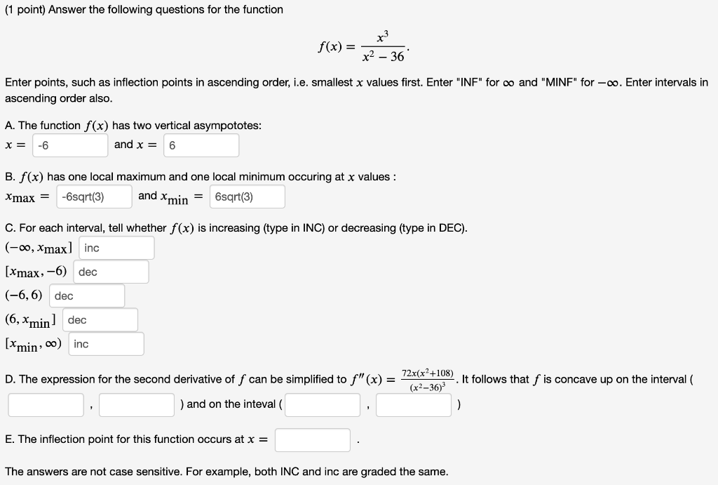 Solved (1 point) Answer the following questions for the | Chegg.com