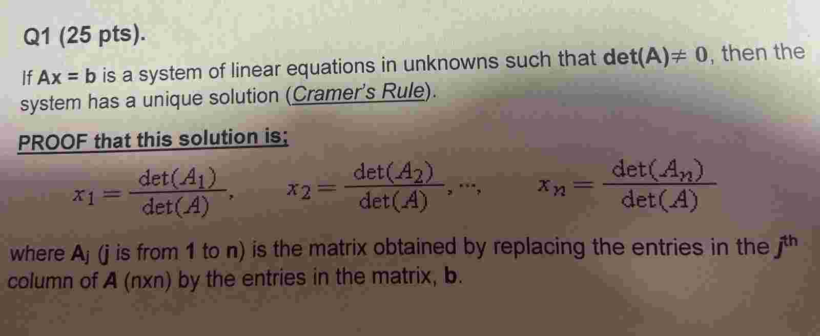 Solved Q1 (25 pts).If Ax=b is ﻿a system of ﻿linear equations | Chegg.com