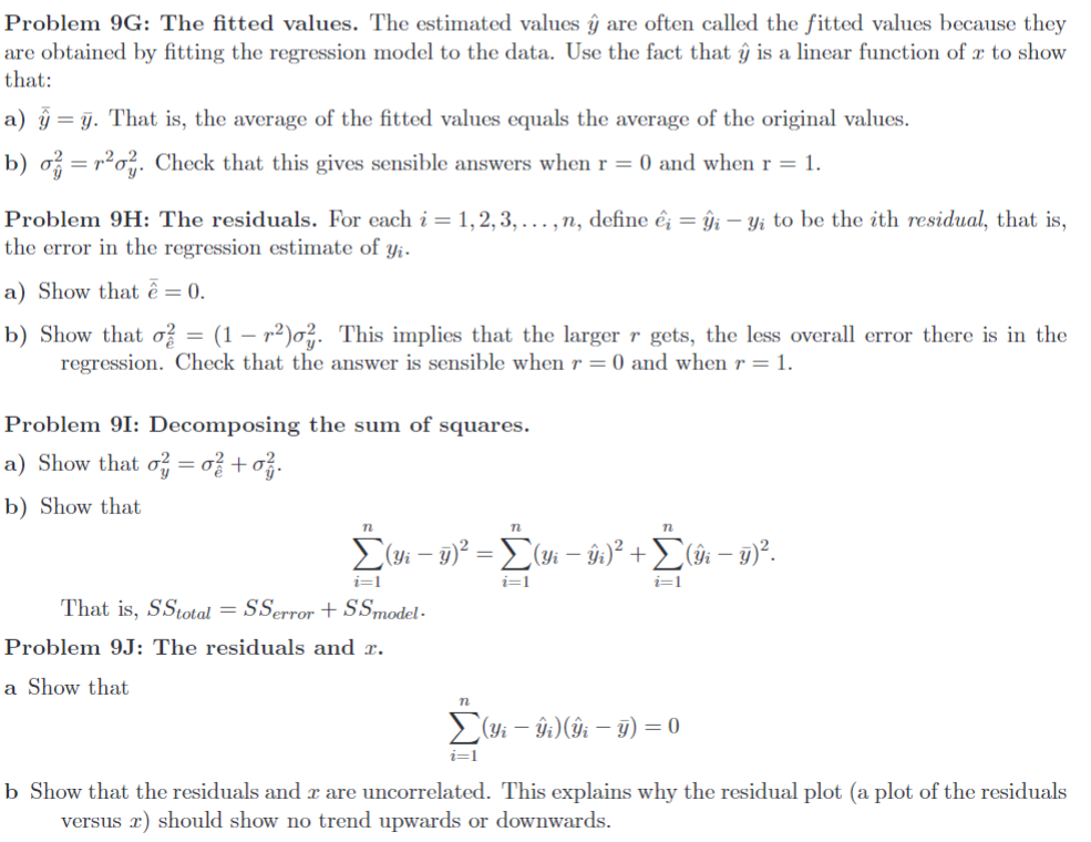 Solved Problem 9G: The fitted values. The estimated values | Chegg.com