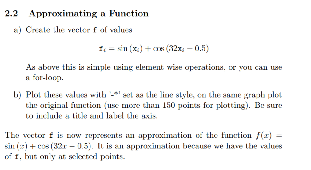 Solved 2.2 Approximating a Function a) Create the vector f | Chegg.com