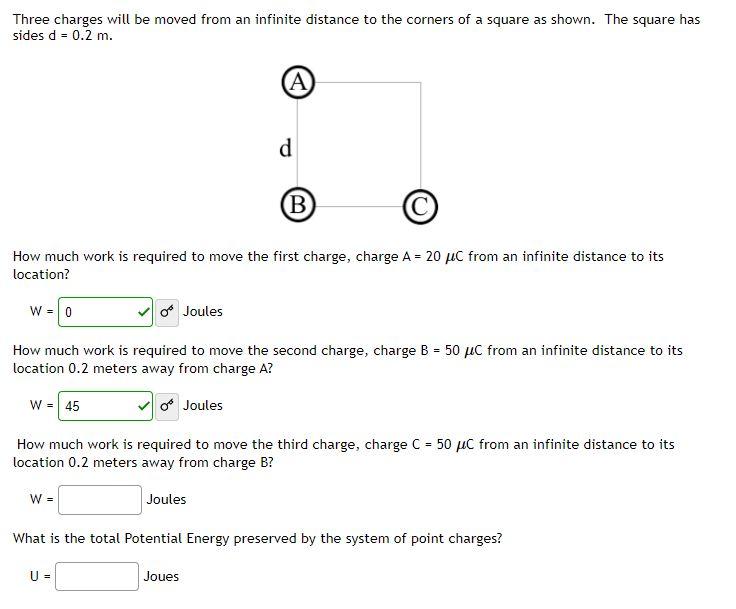 Solved Three charges will be moved from an infinite distance | Chegg.com