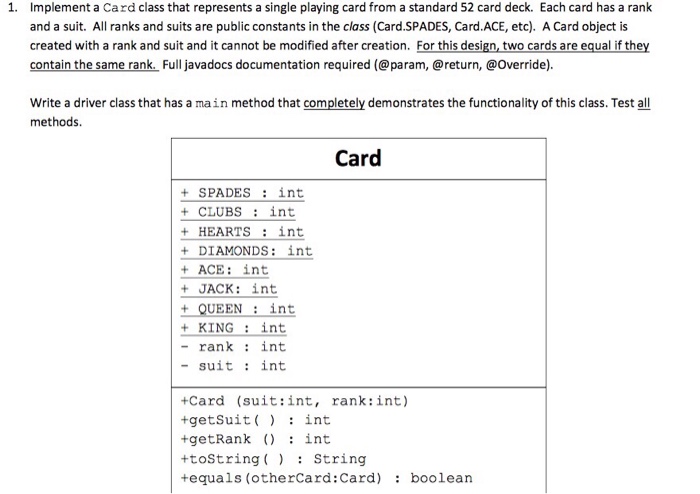 Solved 1. Implement a Card class that represents a single | Chegg.com