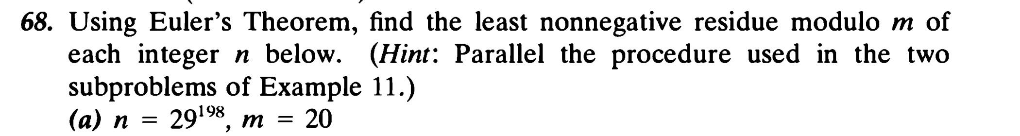 Solved 68. Using Euler's Theorem, find the least nonnegative | Chegg.com