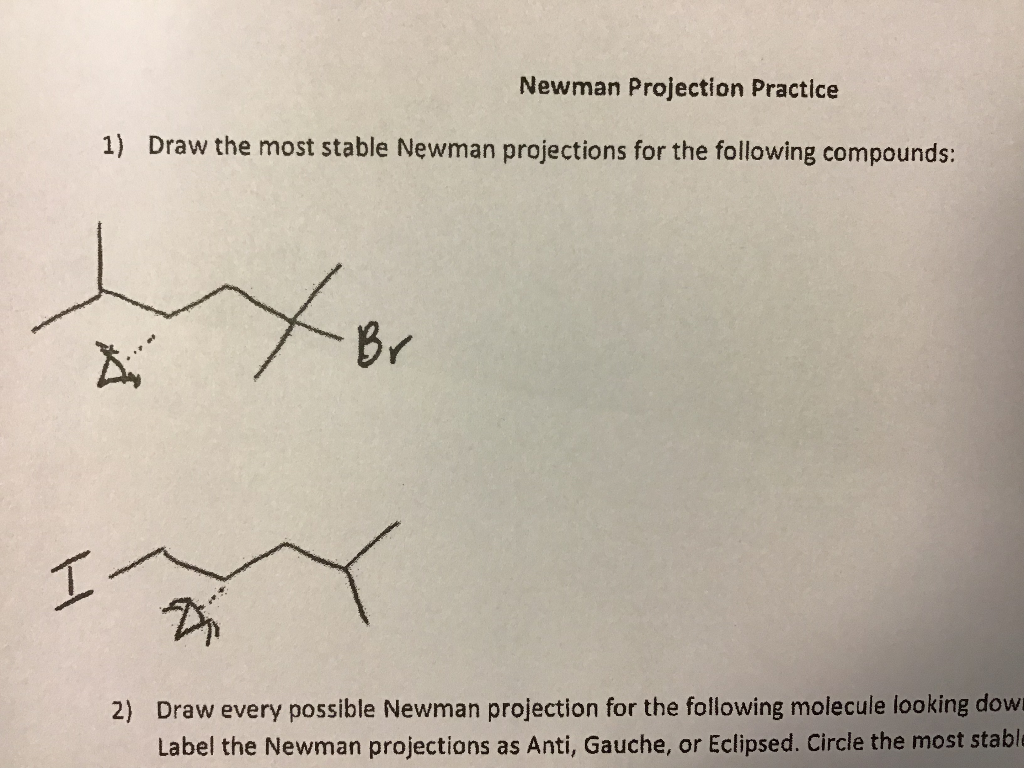 Solved Newman Projection Practice 1) Draw the most stable | Chegg.com