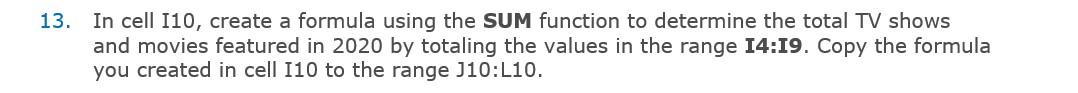 Solved 13. In cell I10, create a formula using the SUM | Chegg.com