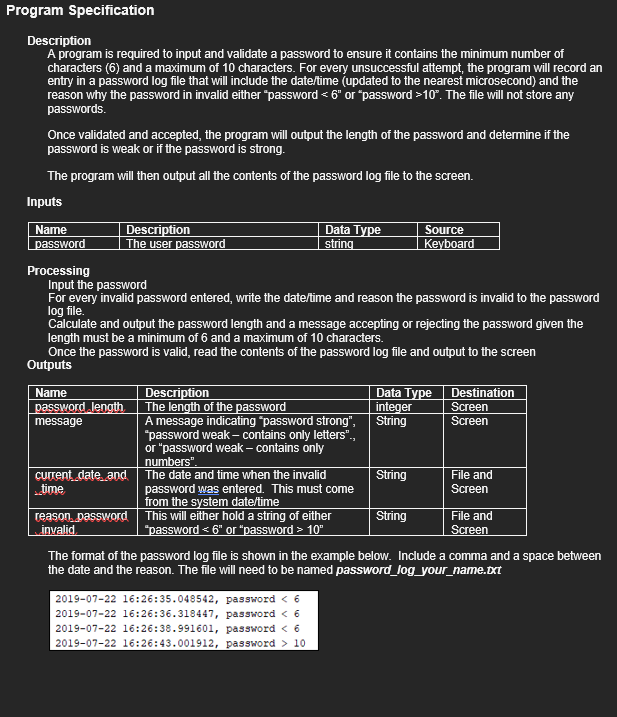 Solved rogram Specification Description A program is | Chegg.com