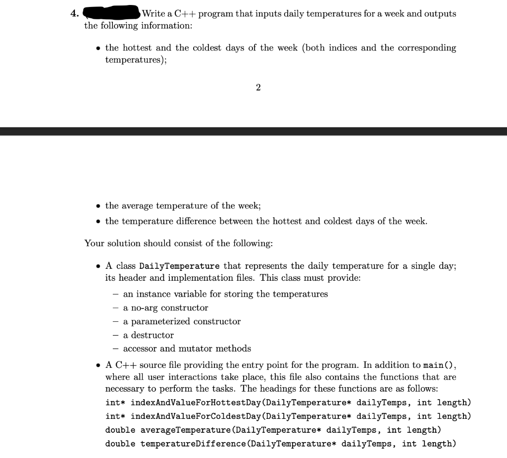 Solved 4. Write a C++ program that inputs daily temperatures | Chegg.com
