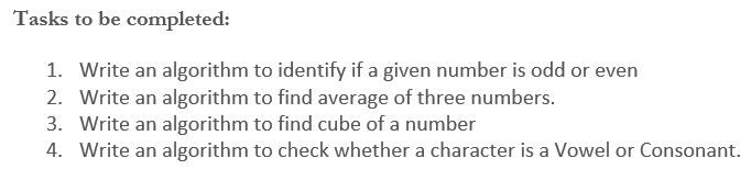 Solved Tasks to be completed: 1. Write an algorithm to | Chegg.com