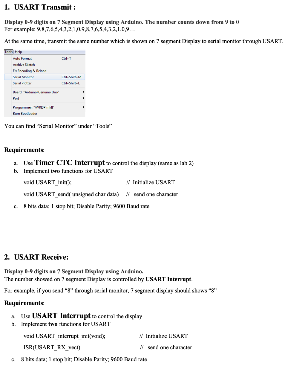 1. USART Transmit: Display 0-9 digits on 7 Segment | Chegg.com