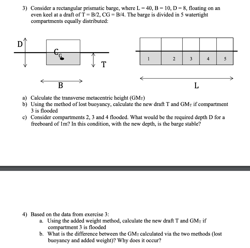 3) Consider a rectangular prismatic barge, where L = | Chegg.com