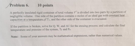 Solved Problem 6. 10 points A perfectly insulated rigid | Chegg.com