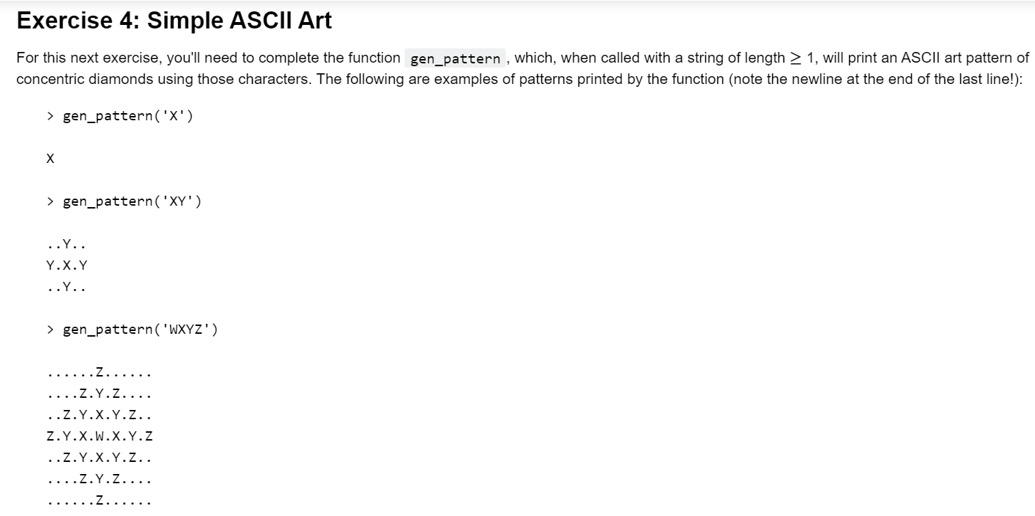 Solved Exercise 4: Simple ASCII Art For this next exercise, | Chegg.com