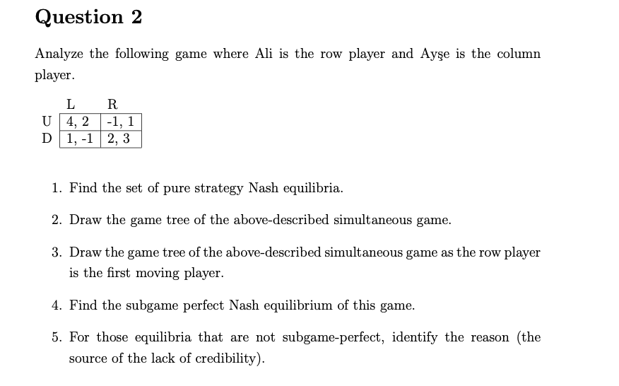 Solved Analyze the following game where Ali is the row | Chegg.com
